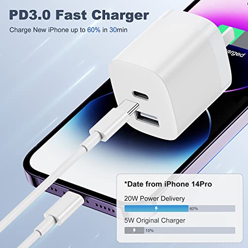 iPhone 14 13 Fast Charger Kit, PD 20W USB C Wall Charger Block + 20W Car Charger Adapter with 2Pack [Apple MFi Certified] 6ft Lightning Cable Fast Charging for iPhone 14 13 12 11 Pro Max Mini/iPad