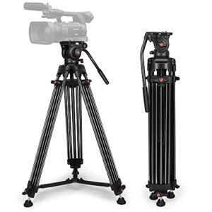 yotilon heavy duty tripod,70.8 inch professional video tripod with fluid head and max loading 17.6 lb, universal qr plate, for hdslr and interchangeable lens cameras, camcorder.