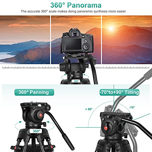 YoTilon Heavy Duty Tripod,70.8 Inch Professional Video Tripod with Fluid Head and Max Loading 17.6 LB, Universal QR Plate, for HDSLR and Interchangeable Lens Cameras, Camcorder.