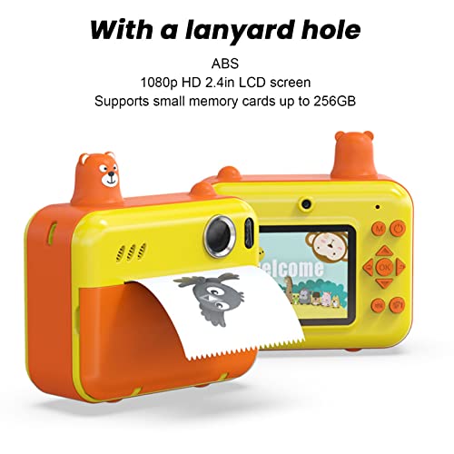 Kids Printing Camera, Print Camera 2.4 Inch USB Port 1000mAh Battery LCD Screen for Travel Yellow