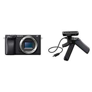 sony alpha a6400 mirrorless camera: ilce-6400/b body and grip and tripod for -camcorders