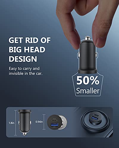 Car Charger for iPhone 13, 43W Fast USB C Car Charger Adapter Dual Port, 25W USB-C & 18W USB iPhone Car Charger Aluminum Alloy with Lightning Cable for iPhone 13/12 Pro Max/11 Pro/XS/XR/8 and More