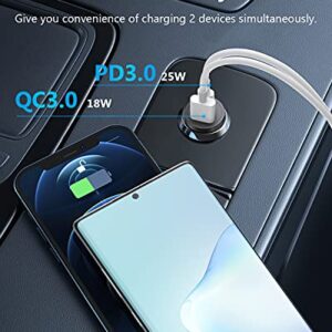 Car Charger for iPhone 13, 43W Fast USB C Car Charger Adapter Dual Port, 25W USB-C & 18W USB iPhone Car Charger Aluminum Alloy with Lightning Cable for iPhone 13/12 Pro Max/11 Pro/XS/XR/8 and More