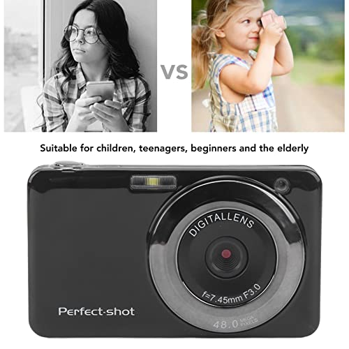 48MP Digital Camera, Single Shot Automatic White Balance Automatic Light Sensitivity Speed Metal Portable Digital Camera Continuous Shooting for Senior Citizen Black