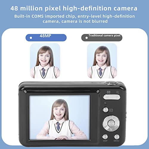 48MP Digital Camera, Single Shot Automatic White Balance Automatic Light Sensitivity Speed Metal Portable Digital Camera Continuous Shooting for Senior Citizen Black