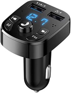 car bluetooth fm transmitter, mp3 player transmitter bluetooth 5.0 wireless handsfree 2 usb charger kit, music player fm transmitter wireless radio adapter support sd card usb stick