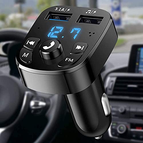 Car Bluetooth FM Transmitter, MP3 Player Transmitter Bluetooth 5.0 Wireless Handsfree 2 USB Charger Kit, Music Player FM Transmitter Wireless Radio Adapter Support SD Card USB Stick