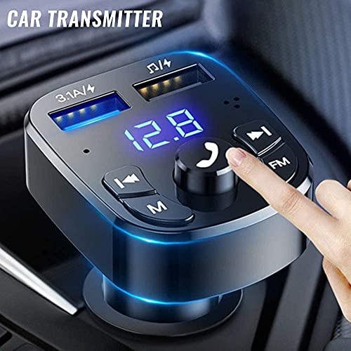 Car Bluetooth FM Transmitter, MP3 Player Transmitter Bluetooth 5.0 Wireless Handsfree 2 USB Charger Kit, Music Player FM Transmitter Wireless Radio Adapter Support SD Card USB Stick