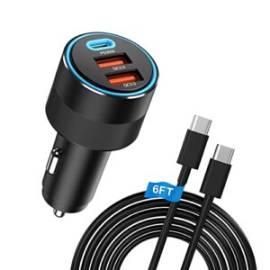 s23 s22 ultra usb c fast car charger, 3 port 66 w car charger pd3.0 dual qc 3.0 type-c car charger adapter for samsung galaxy z fold 4/z flip/3/4/s22/22+/s21/s20/ultra/note 20 galaxy tab (6 ft cable)