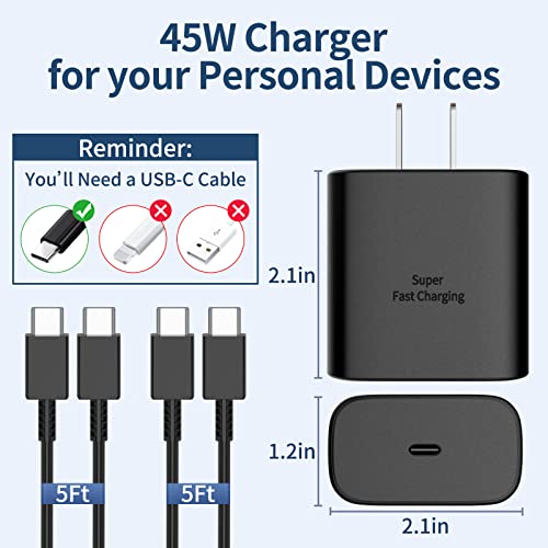 45W USB-C Charger, Fast Charger Type C Adapter for Samsung Galaxy S23 S22 Ultra/S22/S22 Plus/Note 10/10+/20/S20/S21, Galaxy Tab S7/S7+/S8/S8+/S8 Ultra with 5FT Cable C-to-C