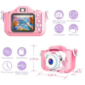 Sinceroduct Mini Kids Camera for Girls & Boys- 20MP Digital Camera for Kids & Toddlers – Kids Selfie Camera Video Camera, 2.0 Inch IPS Screen - 32GB SD Card Included - Pink