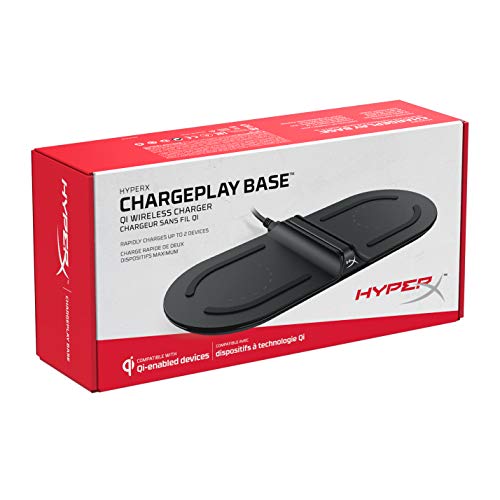 HyperX Chargeplay Base - Qi Wireless Charger, Qi Certified, Dual Wireless Charging Pads Charge Up to Two Devices, Battery Indicators, AC Wall Adapter, Compatible with Qi-Enabled Devices, HX-CPBS-A