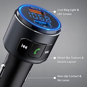 Virfine Bluetooth FM Transmitter Car, V5.0 Bluetooth Car Adapter, Bluetooth Radio Car, MP3 Player QC3.0 Quick Charge, Hands Free Calling, 2 Playing Modes, Blue led Display, Black, Medium (BH347)