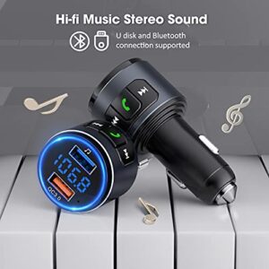 Virfine Bluetooth FM Transmitter Car, V5.0 Bluetooth Car Adapter, Bluetooth Radio Car, MP3 Player QC3.0 Quick Charge, Hands Free Calling, 2 Playing Modes, Blue led Display, Black, Medium (BH347)