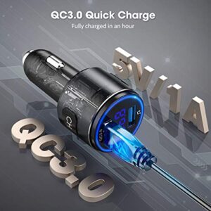 Virfine Bluetooth FM Transmitter Car, V5.0 Bluetooth Car Adapter, Bluetooth Radio Car, MP3 Player QC3.0 Quick Charge, Hands Free Calling, 2 Playing Modes, Blue led Display, Black, Medium (BH347)