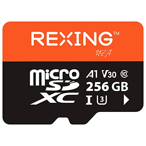 RexingUSA 256GB microSDXC UHS-3 4K Full HD Video High Speed Transfer Monitoring SD Card with Adapter for Dash Cams, Surveillance System, Security Camera, & Body Cam