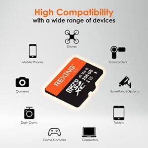 RexingUSA 256GB microSDXC UHS-3 4K Full HD Video High Speed Transfer Monitoring SD Card with Adapter for Dash Cams, Surveillance System, Security Camera, & Body Cam