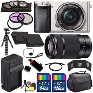 sony alpha a6000 mirrorless digital camera with 16-50mm lens (silver) + sony e 55-210mm f/4.5-6.3 oss e-mount lens 196gb bundle 27 – international version (no warranty)