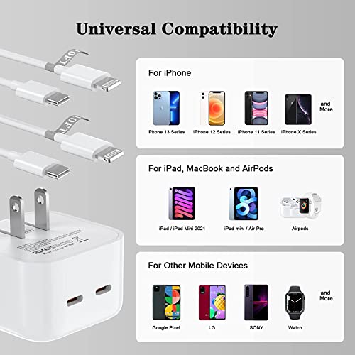 iPhone Fast Charger, 40W Dual USB-C Quick Wall Charger[Apple MFi Certified] 2 Pack 10FT Extra Long Lightning Cable+Double Port Foldable USBC Charger Fast Charging for iPhone 14/13/12/11/XR/XS/SE/iPad