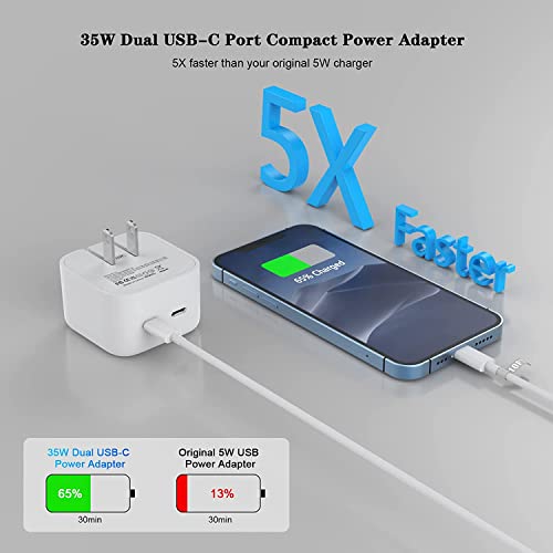 iPhone Fast Charger, 40W Dual USB-C Quick Wall Charger[Apple MFi Certified] 2 Pack 10FT Extra Long Lightning Cable+Double Port Foldable USBC Charger Fast Charging for iPhone 14/13/12/11/XR/XS/SE/iPad