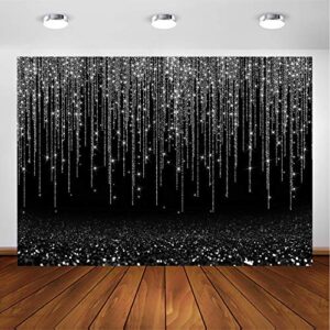 avezano black and silver glitter sparkle backdrop for adult kids bday party decorations photography background silver black bokeh dots wedding birthday party decoration photoshoot backdrops (7x5ft)