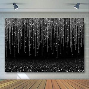 Avezano Black and Silver Glitter Sparkle Backdrop for Adult Kids Bday Party Decorations Photography Background Silver Black Bokeh Dots Wedding Birthday Party Decoration Photoshoot Backdrops (7x5ft)