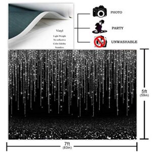 Avezano Black and Silver Glitter Sparkle Backdrop for Adult Kids Bday Party Decorations Photography Background Silver Black Bokeh Dots Wedding Birthday Party Decoration Photoshoot Backdrops (7x5ft)