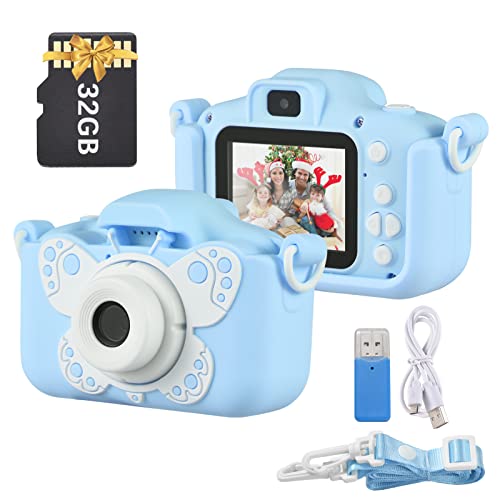 Andoer X7 Mini Kids Digital Camera 1080P for 20MP Dual Lens 2.0 Inch IPS Screen Built-in Battery with 32GB Memory Card USB Card Reader Neck Strap Birthday for Boys Girls