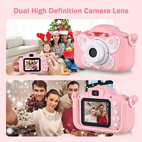 Andoer X7 Mini Kids Digital Camera 1080P for 20MP Dual Lens 2.0 Inch IPS Screen Built-in Battery with 32GB Memory Card USB Card Reader Neck Strap Birthday for Boys Girls