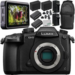 panasonic lumix dc-gh5 mirrorless micro four thirds digital camera + atomos ninja v 5″ 4k hdmi recording monitor 11pc bundle – includes 64gb sd memory card + more – international version (no warranty)