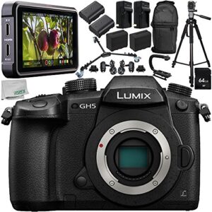 panasonic lumix dc-gh5 mirrorless micro four thirds digital camera + atomos ninja v 5″ 4k hdmi recording monitor 14pc bundle – includes 64gb sd memory card + more – international version (no warranty)