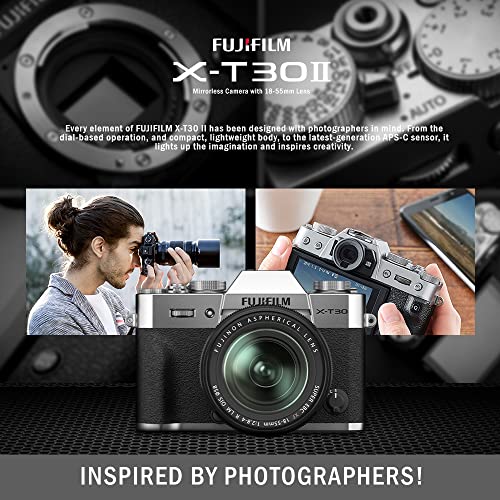 FujiFilm X-T30 II Mirrorless Digital Silver Professional 4K Wi-Fi Camera (16759706) Includes: a XF18-55mm Lens Plus a Basic Accessories Bundle