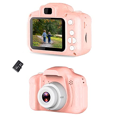 Acuvar Full 1080P Kids Selfie HD Compact Digital Photo and Video Rechargeable Camera with 32GB TF Card & 2" LCD Screen and Micro USB Charging Drop Proof (Pink)