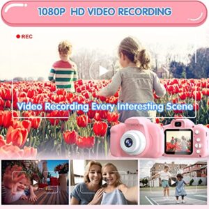 Acuvar Full 1080P Kids Selfie HD Compact Digital Photo and Video Rechargeable Camera with 32GB TF Card & 2" LCD Screen and Micro USB Charging Drop Proof (Pink)