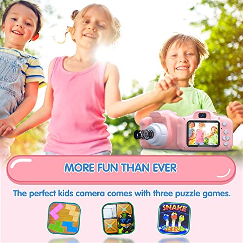 Acuvar Full 1080P Kids Selfie HD Compact Digital Photo and Video Rechargeable Camera with 32GB TF Card & 2" LCD Screen and Micro USB Charging Drop Proof (Pink)