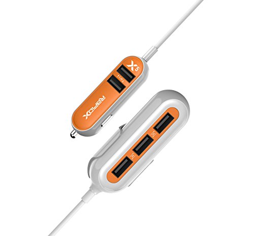 RapidX X5 Car Charger with 5 USB Ports for iPhone and Android - Orange