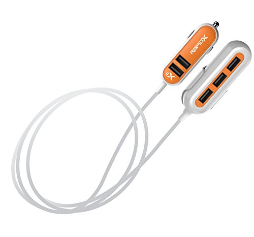 RapidX X5 Car Charger with 5 USB Ports for iPhone and Android - Orange