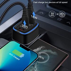 78W USB C Car Charger, Super Fast Charging Cigarette Lighter Adapter, 3 Port Power Delivery Auto Cargador for Samsung Galaxy S22 Ultra, Apple iPhone 14 Pro Max 13, iPad, Google Pixel, Kindle Fire, PS5