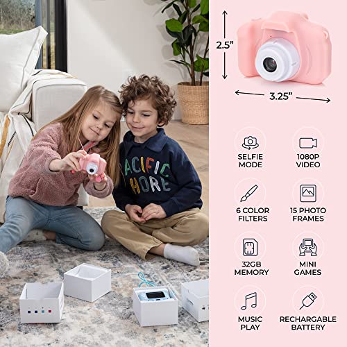 Kids Camera for Girls Upgrade 40MP, Christmas Birthday Gift Camera for Kids Age 3-9, 1080p HD Digital, Toddler Camera Age 3 4 5 6 7 8. Kids Digital Camera, Dual-Lens, 32GB SD Card Included-Pink