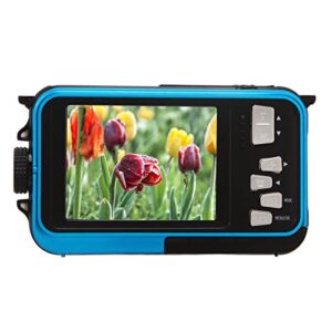 2.7k underwater digital camera, 48mp image 10ft waterproof video camera, dual screens digital camera 16x digital zoom, support up to 128g micro card(blue)