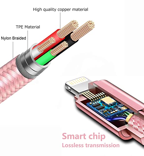 Aux Cord for iPhone, Lightning to 3.5mm Audio Nylon Braided Cable for iPhone 13 12 11 XS XR X 8 7 6 iPad iPod to Car/Home Stereo/Headphone/Speaker, Apple MFi Certified Headphone Jack Adapter (Pink)