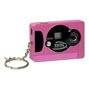 pink digital camera on a key chain