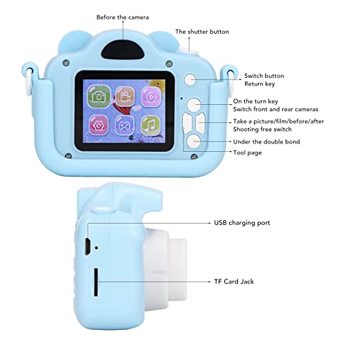 Kids Camera Multifunction Digital Camera Blue Mini Children Cute Cartoon HD Digital Camera Video Recorder with Lanyard