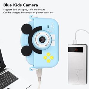 Kids Camera Multifunction Digital Camera Blue Mini Children Cute Cartoon HD Digital Camera Video Recorder with Lanyard