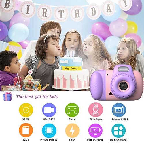 ZaoFePu Kids Camera Toy for Girls&Boys, 2.4inch HD Digital Video Cameras for Toddler, Christmas Birthday Gifts for Age 3-12 Year Old Gift, Share Photos and Videos with 32GB SD Card (Purple)