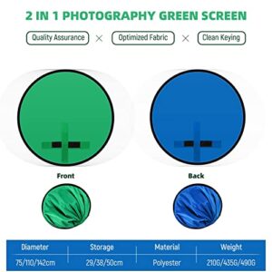 【Updated】 Portable Webcam Background, 110cm Collapsible Green Background 2-in-1 Green and Blue Screen for Video Chats, Zoom, Green Screen for Chair