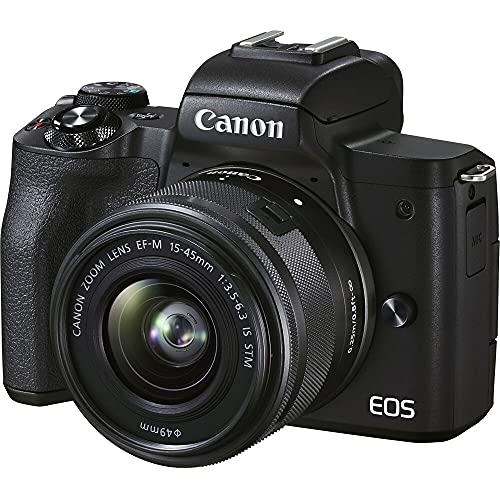 Canon EOS M50 Mark II Mirrorless Digital Camera with 15-45mm Lens (Black) (4728C006) + 64GB Extreme Pro Card + Extra LPE12 Battery + Case + Card Reader + Deluxe Cleaning Set + Memory Wallet + More