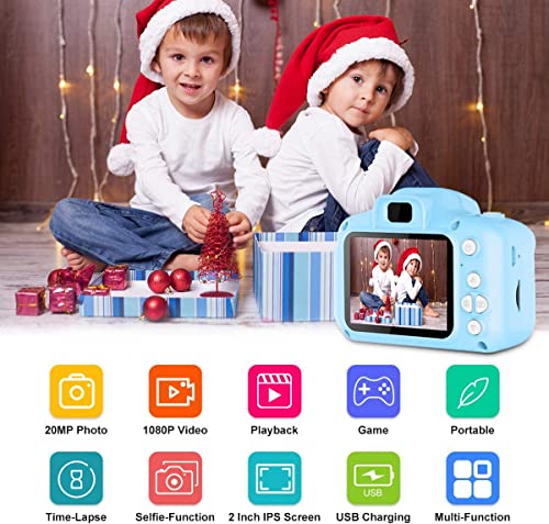 Acuvar Full 1080P Kids Selfie HD Compact Digital Photo and Video Rechargeable Camera with 32GB TF Card & 2" LCD Screen and Micro USB Charging Drop Proof (Blue)