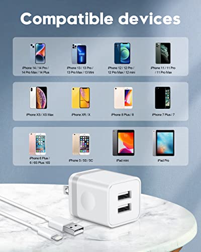 iPhone Charger [MFi Certified], LUOSIKE 2 X 10FT iPhone Charger Cord Long Charging Cable + 2-Pack Dual USB Wall Charger Block Cube Adapter Plug for iPhone 13 12 Pro Max 11 XS XR X 8 7 6 Plus SE, iPad