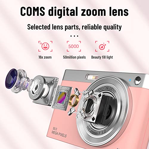 Digital Camera - Vlogging Camera Video Camera 16X Digital Zoom 50MP Rechargeable Point and Shoot Camera